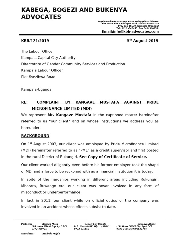 Complaint Labour Officer Kangave Mustafa | PDF | Salary | Justice