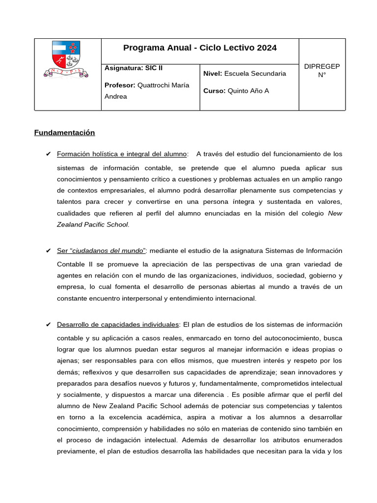 2024_Programa Anual_5°_A_SIC II | PDF | Contabilidad | Plan de estudios