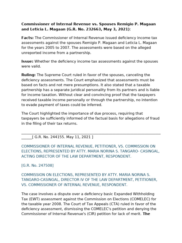 Income Tax Cases | PDF | Taxes | Internal Revenue Service