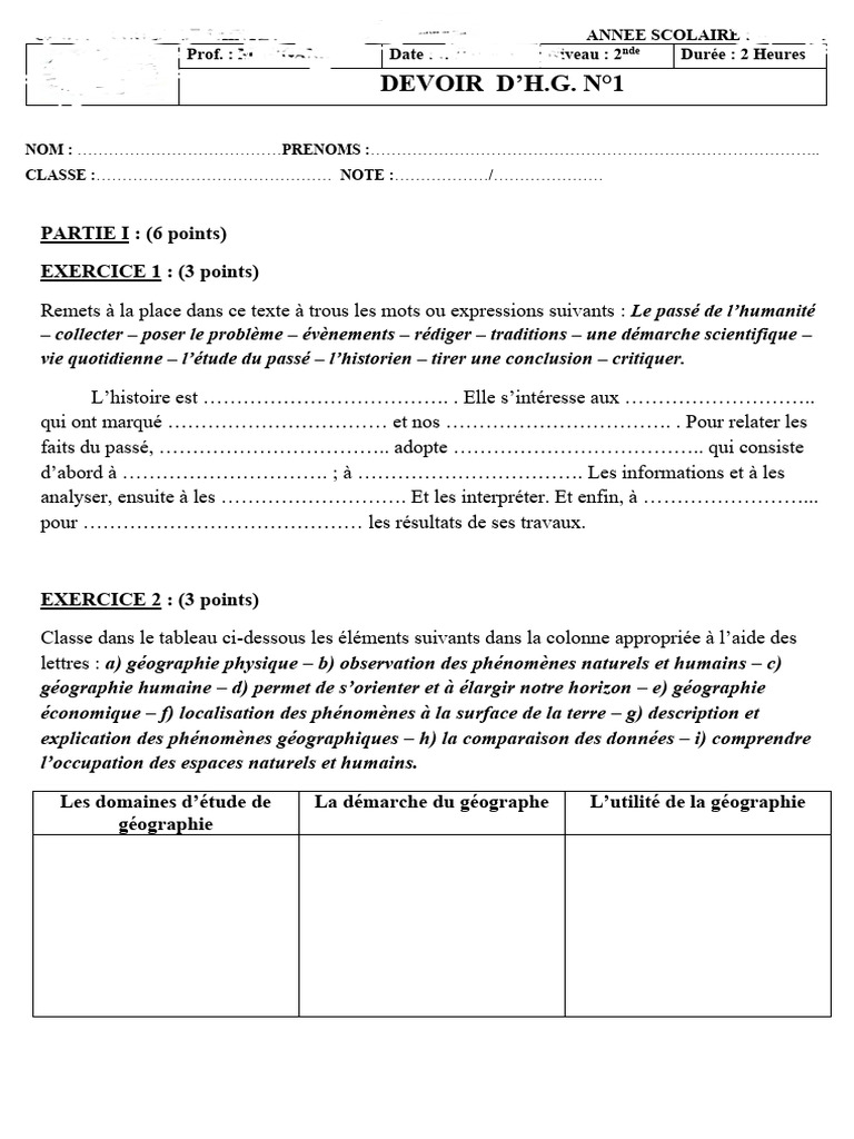 Devoir 2nde H.G | PDF
