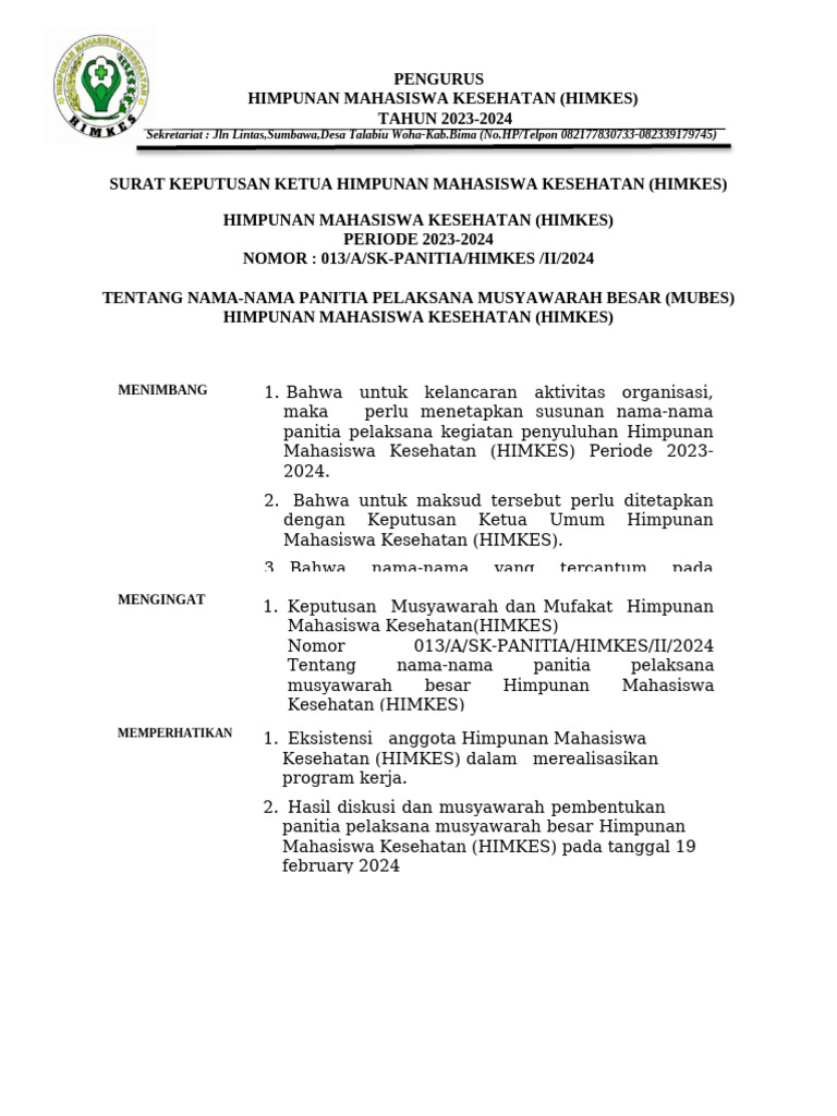 SK Panitia Mubes 2024 | PDF