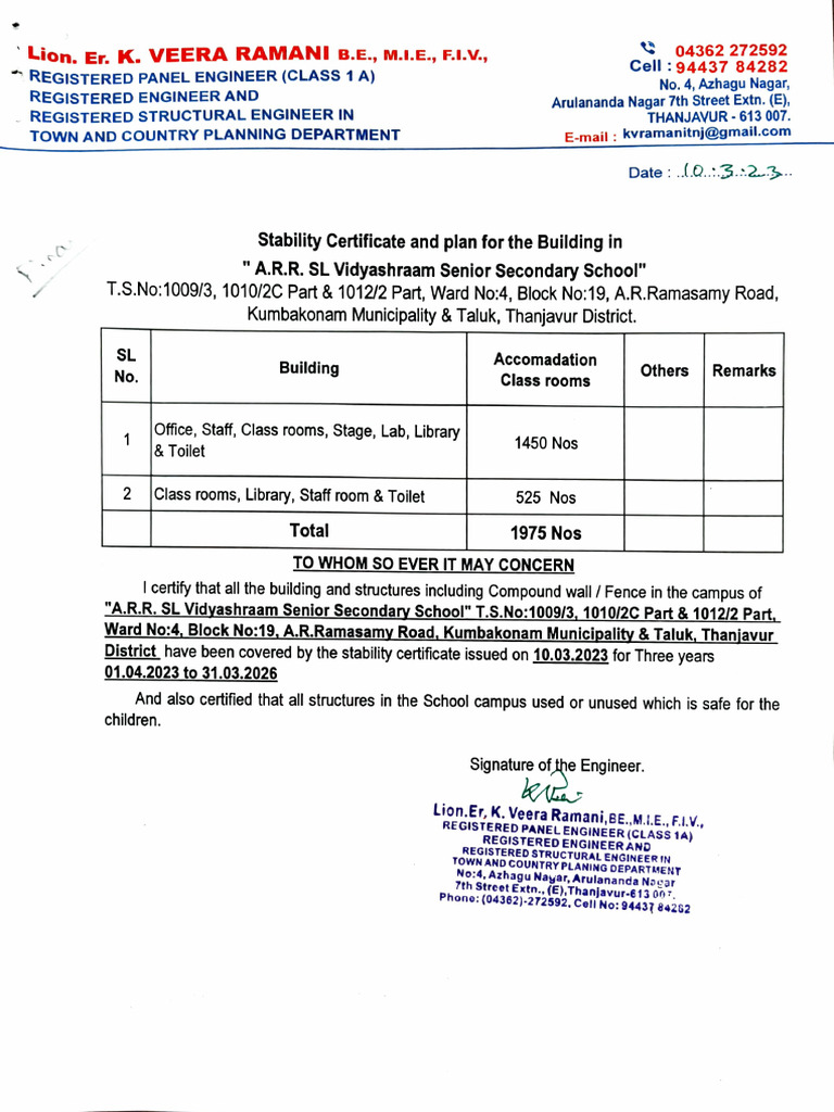 Stability Certificate for A.R.R. SL School | PDF | Building Materials ...