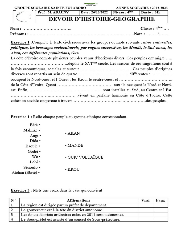 Devoir HG 4ème | PDF