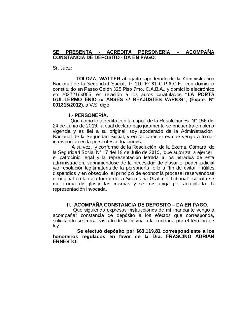 Acompaña Pago de Honorarios | PDF