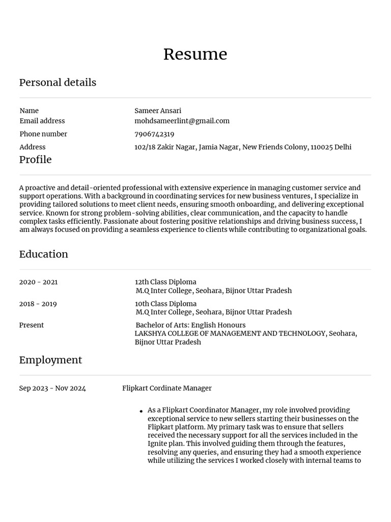 Sameer Ansari CV-1 | PDF