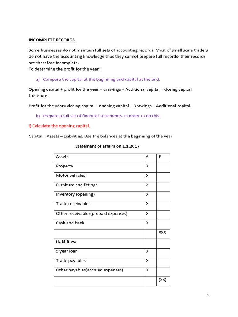 Incomplete Records Notes | PDF | Debits And Credits | Expense