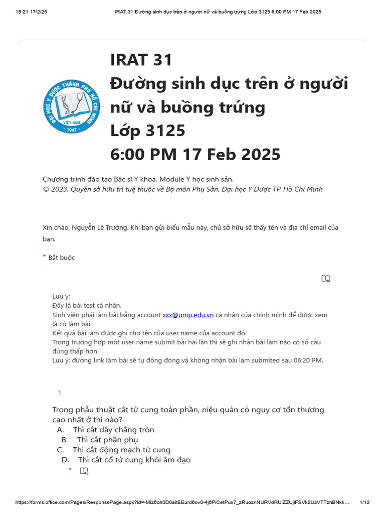 IRAT 31 Đư NG Sinh D C Trên Ngư I N Và Bu NG TR NG L P 3125 6 - 00 PM 17 Feb 2025 | PDF