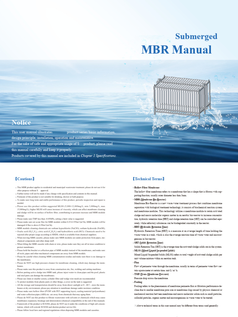 Submerged MBR Manual - Yan Snowate | PDF | Membrane | Industrial Processes