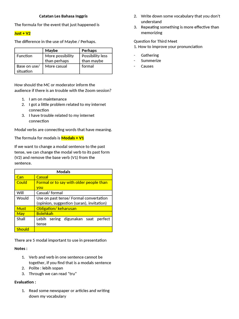 Catatan Les Bahasa Inggris | PDF