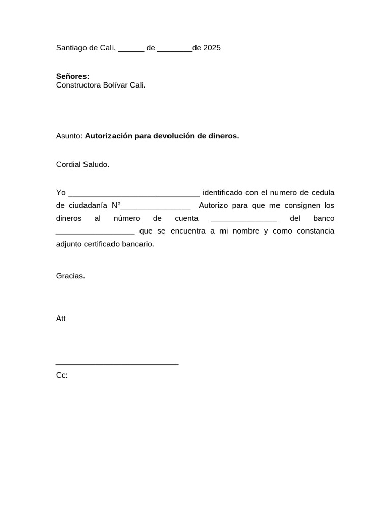 CARTA DE AUTORIZACIÓN DEVOLUCION | PDF
