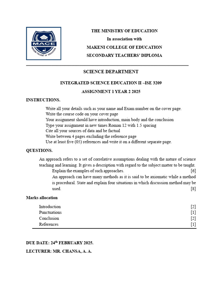 Integrated Science Ed II Assingn 1 2025 | PDF