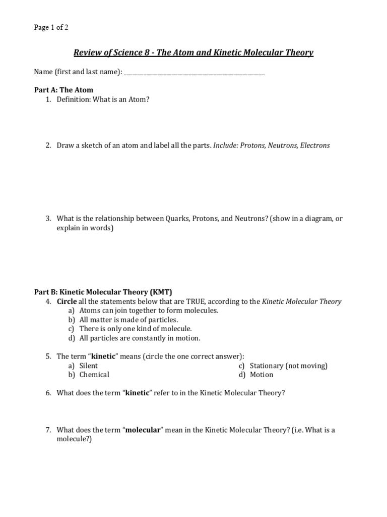 Atom and Kinetic Molecular Theory Review | PDF