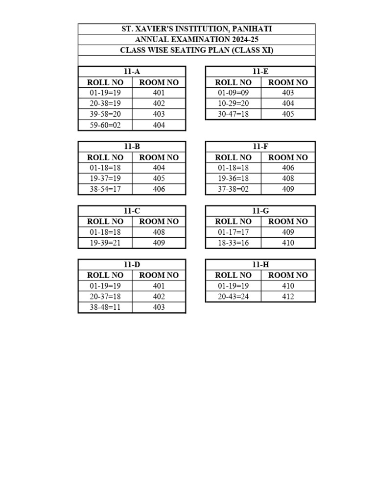 Class XI Exam Seating Plan | PDF