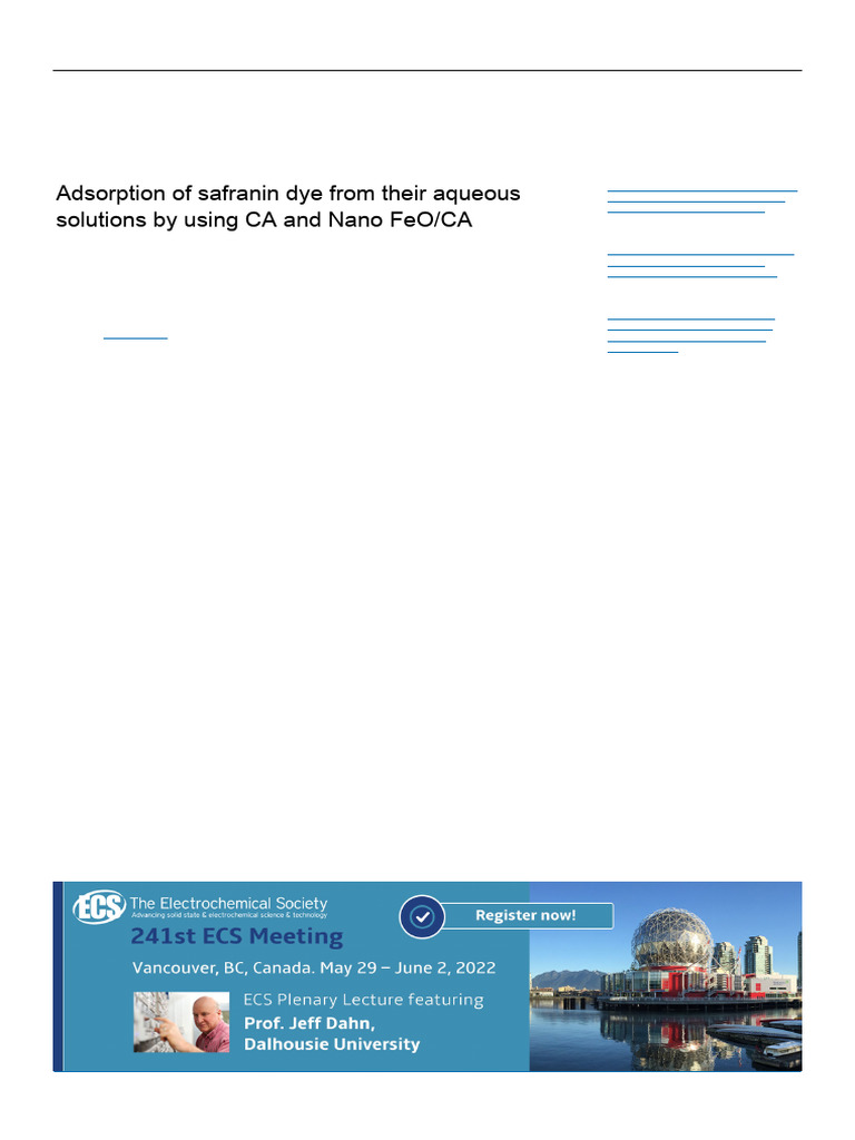 Safranin Dye Adsorption Using Nano FeO | PDF | Adsorption | Dye