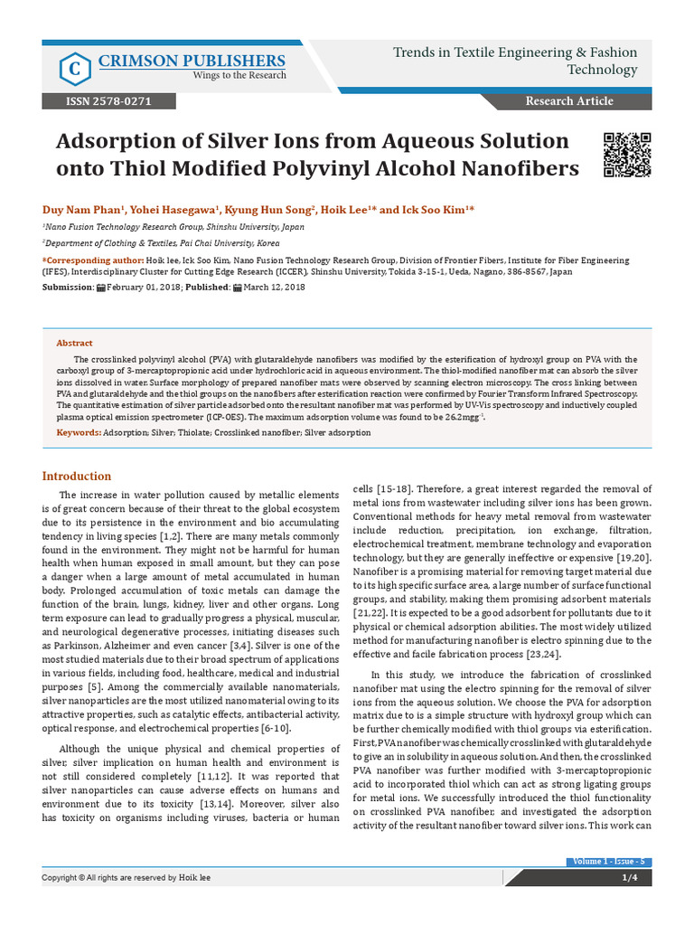 Adsorption of Silver Ions From Aqueous Solution | PDF | Adsorption | Silver