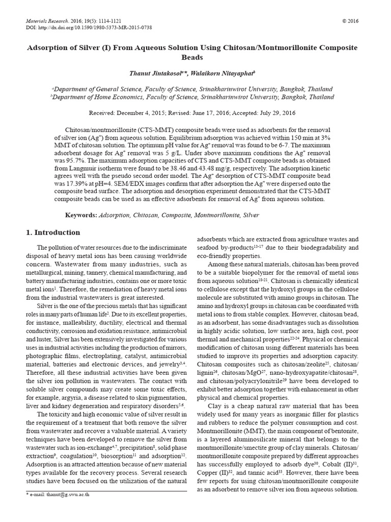 Adsorption of Silver I From Aqueous Solution Using | PDF | Adsorption ...