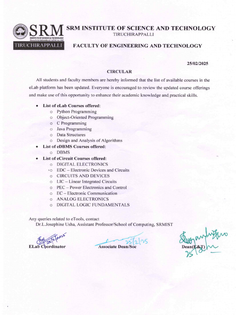 Circular - Courses in Elab Platform | PDF