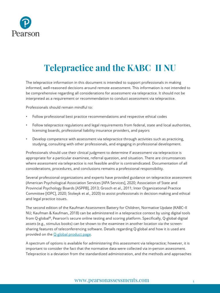 Telepractice Guidelines for KABC–II NU | PDF | American Psychological ...