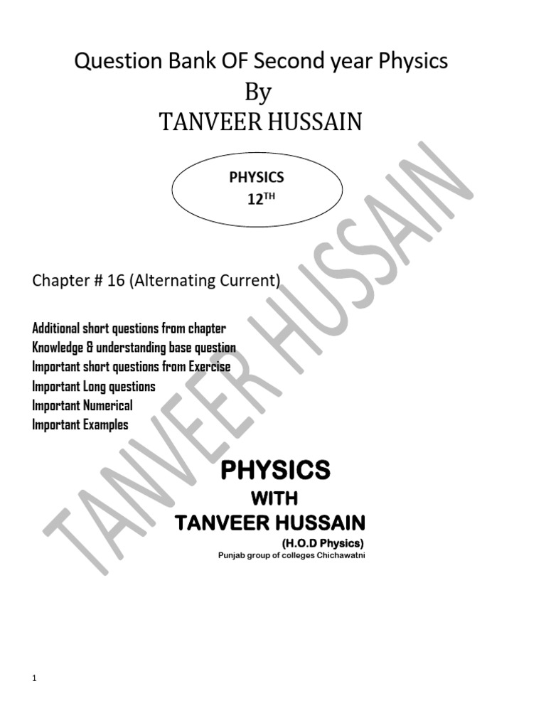 Question Bank OF Second Year Physics | PDF | Resonance | Electrical Network