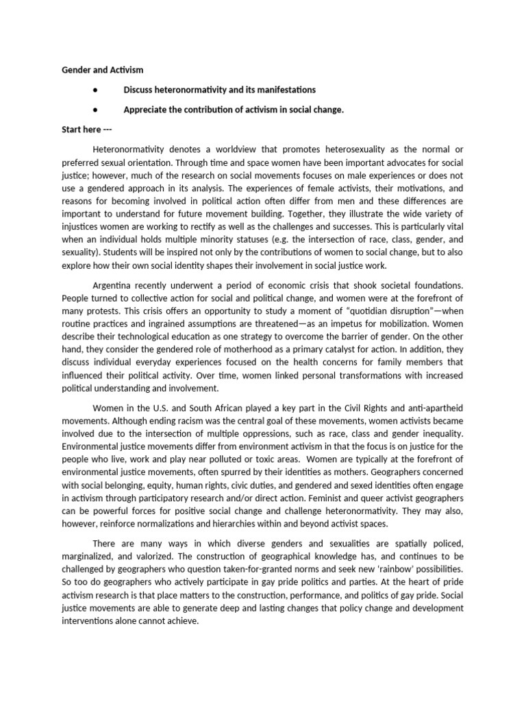 Gender and Activism. MY DOCS | PDF | Mental Disorder | Personality Disorder