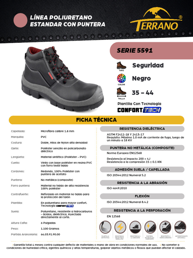 Ficha Tecnica Bota Seguridad Dielectrica 5591 - Calz Terrano 2 | PDF | Textiles | Materiales
