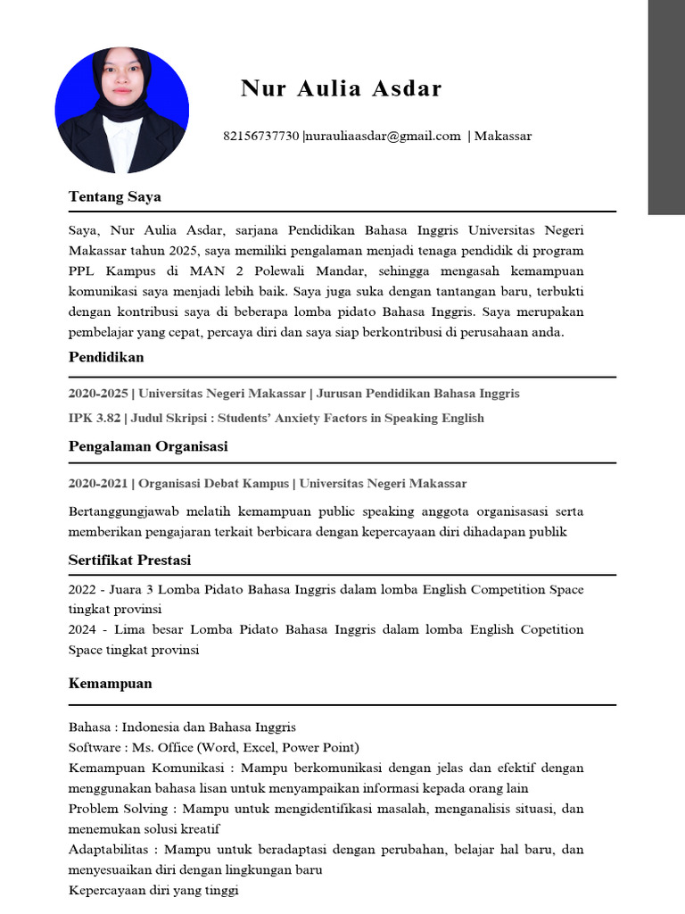 CV NUR AULIA ASDAR | PDF