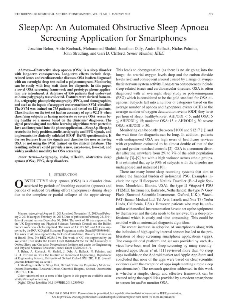 1. SleepAp- An Automated Obstructive Sleep Apnoea Screening Application for Smartphones | PDF ...