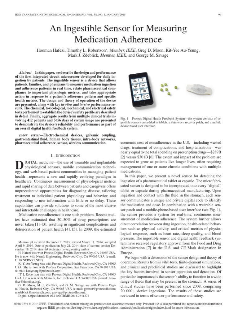 An Ingestible Sensor For Measuring Medication Adherence | PDF ...