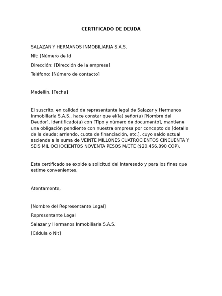 Certificado Deuda | PDF