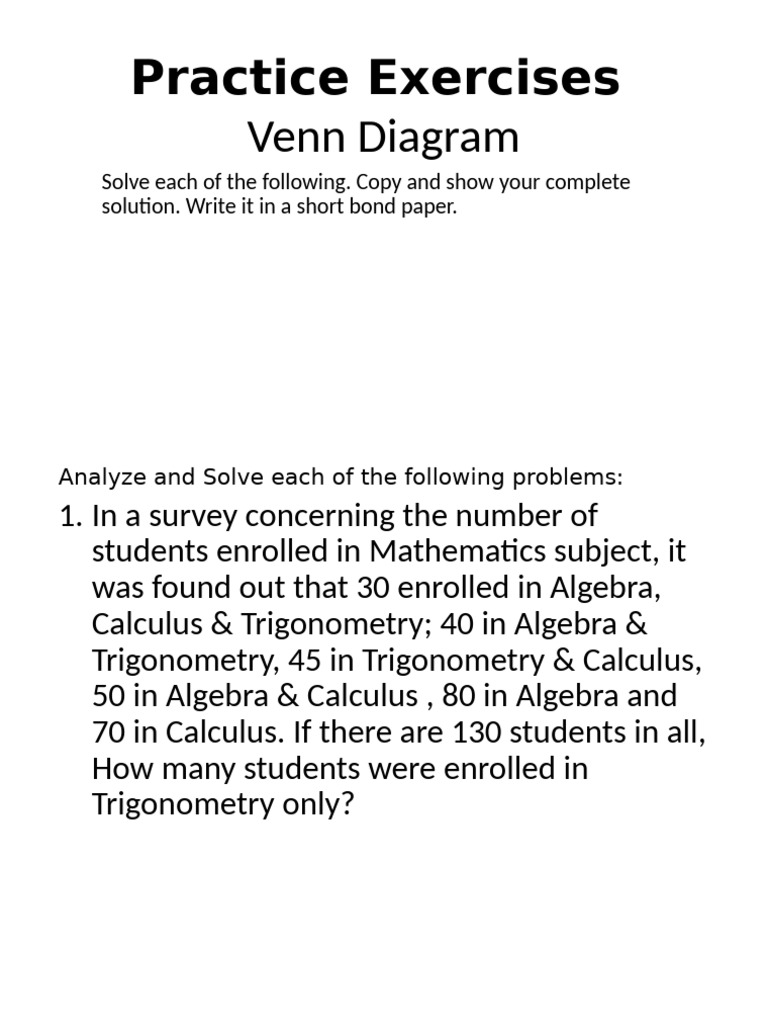 Practice Exercises on Venn Diagram - students Copy | PDF | Mathematics