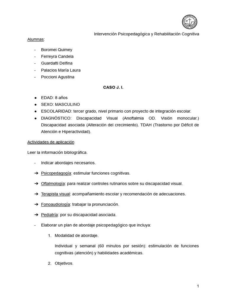 Interv. Caso Discapacidad Visual y TDAH | PDF | Desorden hiperactivo y deficit de atencion ...