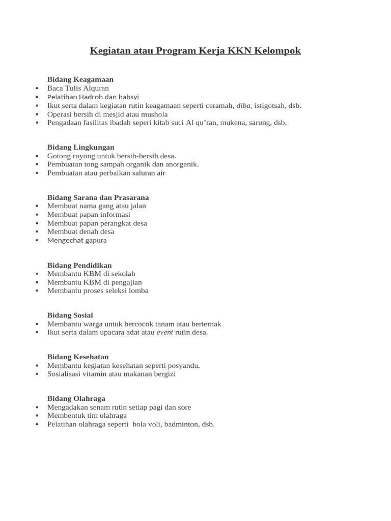 Contoh Proker KKN | PDF