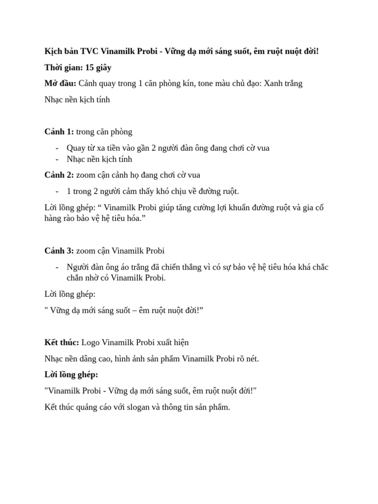 Kịch Bản TVC Vinamilk Probi | PDF