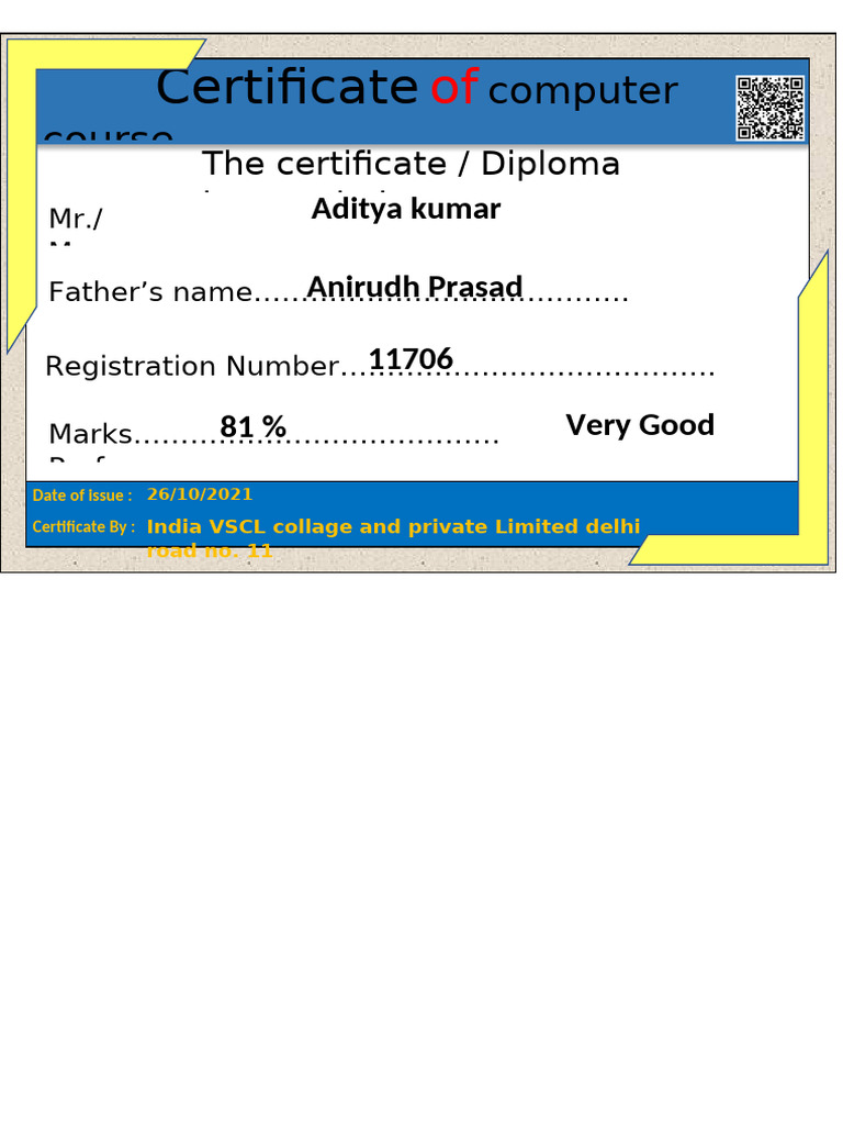 Aditya Certificate | PDF