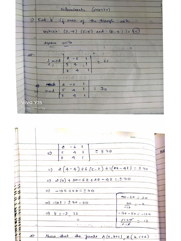 Determinants 2 Marks (Model Papers) | PDF