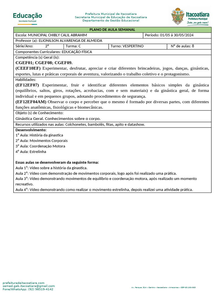 5 - Plano de Aula Maio | PDF