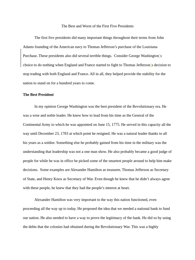 The Best and Worst of The First Five Presidents | PDF | George ...