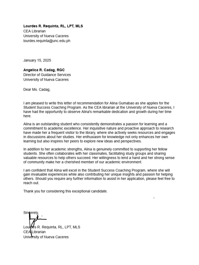 Reco Letter Cea Librarian | PDF