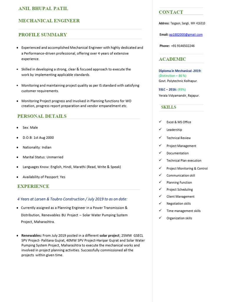 CV Anil Patil | PDF | Business