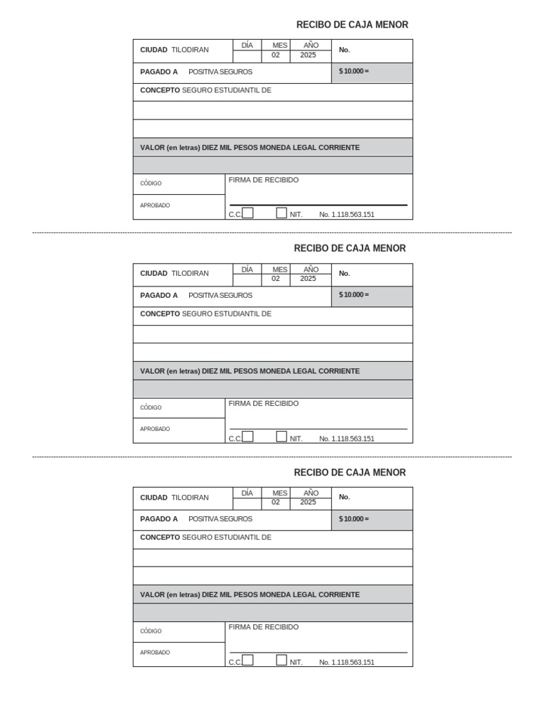 Recibo de Caja Menor 2 | PDF | Mercado de divisas | Moneda