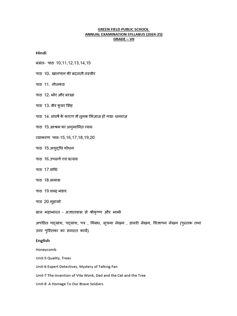 Annual Examination Syllabus Class 7-2 | PDF | Linguistics | Grammar