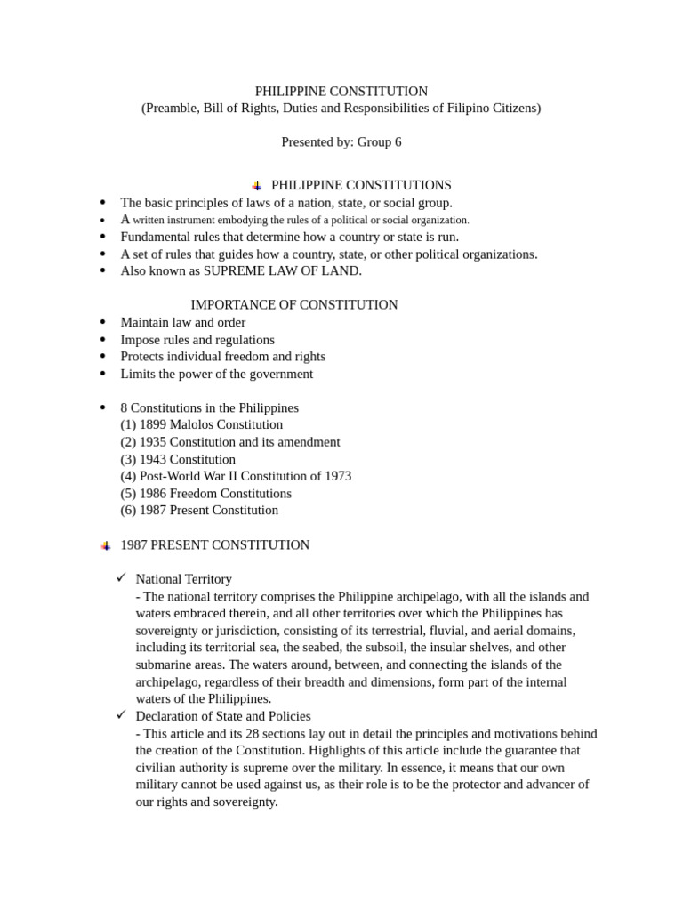 Philippine Constitution Overview and Rights | PDF | Constitution ...