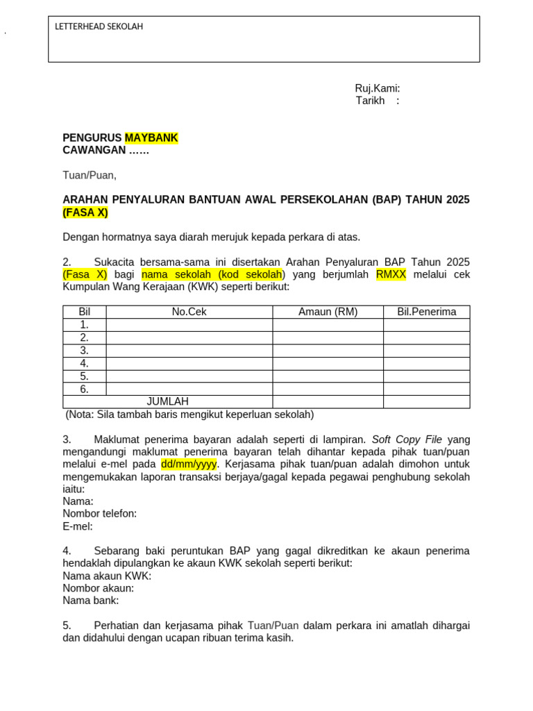 Template Surat Arahan Penyaluran Bap | PDF
