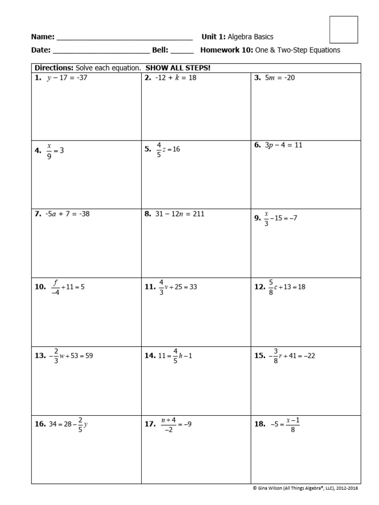 Ajibola Oke-Samuel - AB - One & Two Step Equations Practice | PDF