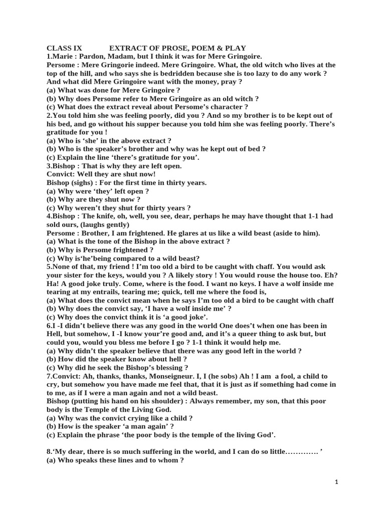 Prose Extracts for Class 9 Analysis | PDF