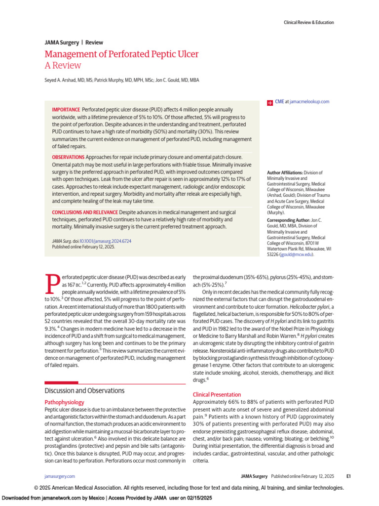 Management of Perforated Peptic Ulcer | PDF | Surgery | Medical Specialties