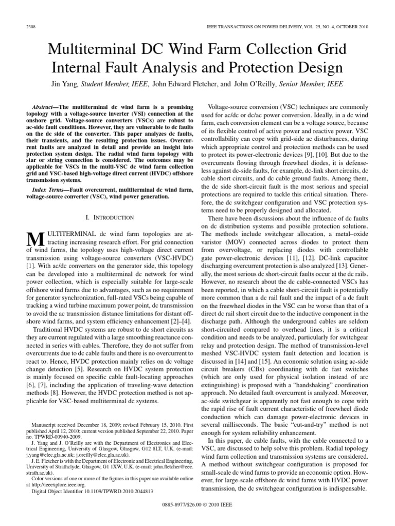 DC Fault Analysis in Wind Farms | PDF | High Voltage Direct Current ...