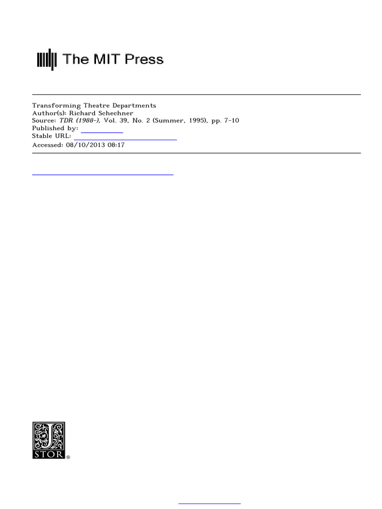 Transforming Theatre Departments - Richard Schechner | PDF