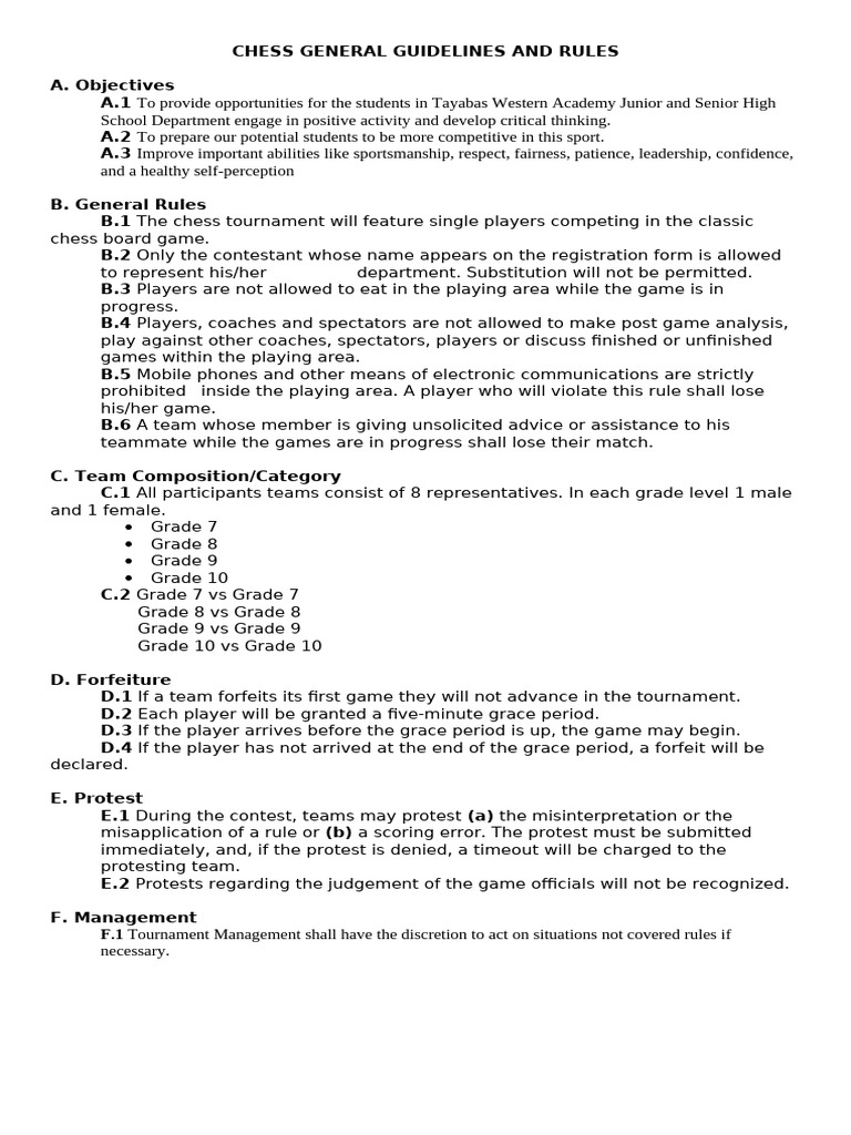 Chess Tournament Guidelines and Rules | PDF | Sports