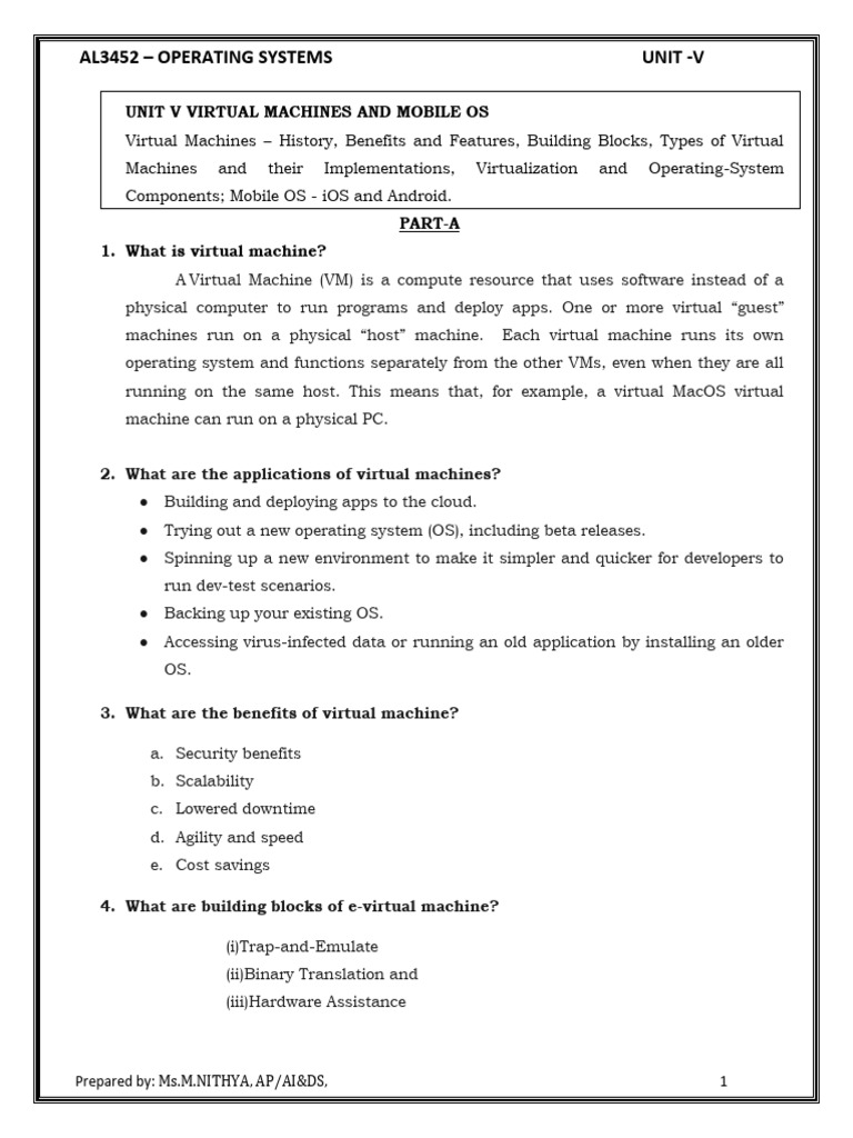 OS Unit 5 | PDF | Virtualization | Virtual Machine